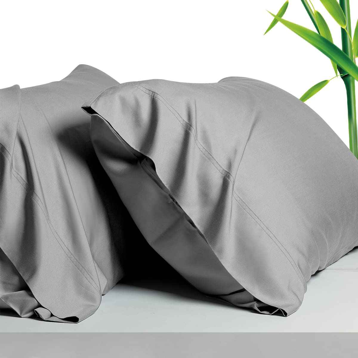 100% Viscose Made from Bamboo Breathable Pillowcases Standard Size Set of 2-Pack for Hot Sleepers and Night Sweats- Softness and Cooling Pillow Cases-Envelope Closure (Gery -20 x 26 Inches)