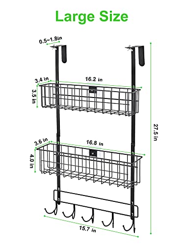 SMARTAKE Shower Caddy Over The Door, Bathroom Shelf with 10 Hooks, Fast-Draining Over Door Bathroom Organizer, Hanging Storage Rustproof for Dorm, Toilet, Bath and Kitchen (Black)