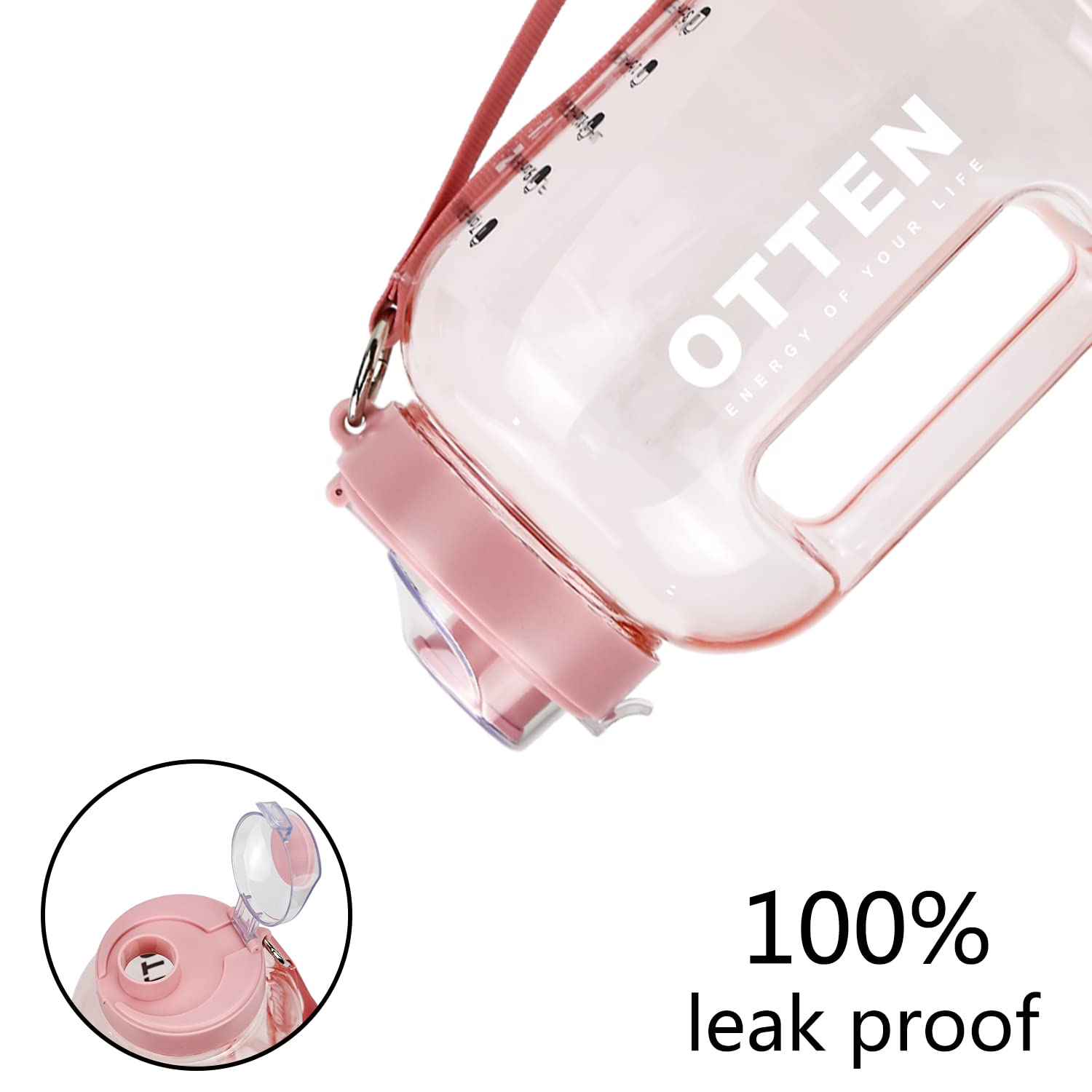 OTTEN Gallon Water Bottle with Time Marker - Water Bottles with Bottle Brush, Reusable Tritan Gym Water Bottle with Handle, BPA Free Leak Proof Water Jug (Pink, 128 Ounces)