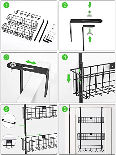 SMARTAKE Shower Caddy Over The Door, Bathroom Shelf with 10 Hooks, Fast-Draining Over Door Bathroom Organizer, Hanging Storage Rustproof for Dorm, Toilet, Bath and Kitchen (Black)