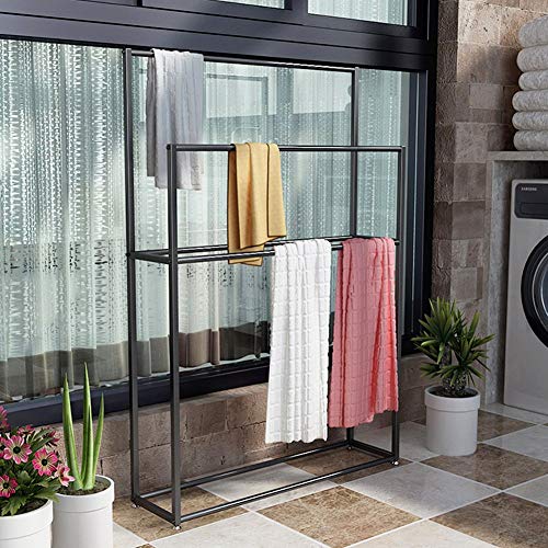 -Shelf Balcony Bathroom Freestanding Towel Holder,Metal Towel Rack Stand Alone,Bath Towel Stand for Bathroom Floor,Pool,Kitchen,Washroom/Black/85 * 20 * 110Cm
