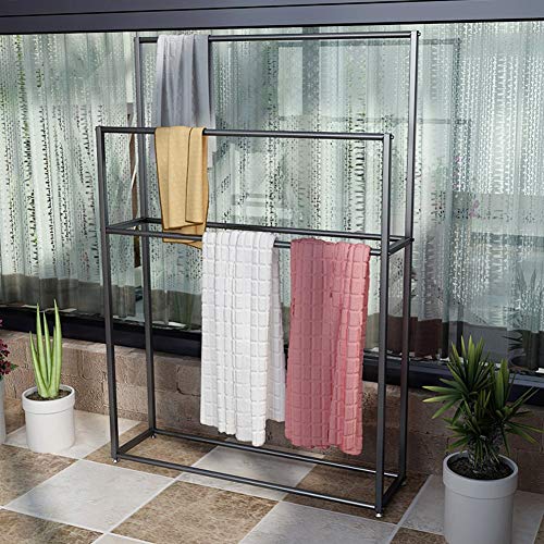 -Shelf Balcony Bathroom Freestanding Towel Holder,Metal Towel Rack Stand Alone,Bath Towel Stand for Bathroom Floor,Pool,Kitchen,Washroom/Black/85 * 20 * 110Cm