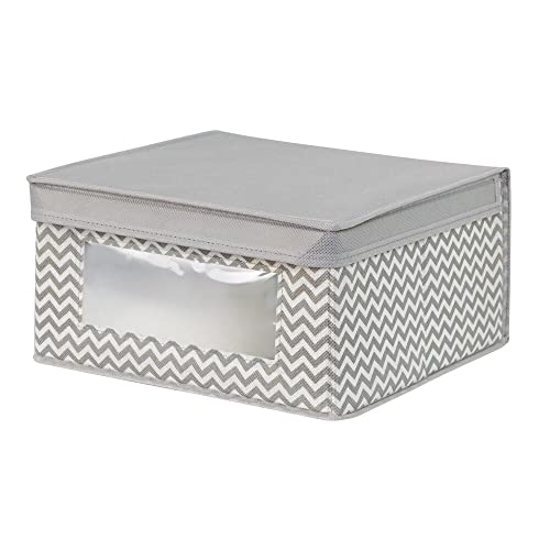 mDesign Medium Fabric Stackable Closet Storage Organizer Box, Front Window/Lid - Bedroom, Office, Mudroom Organization, Hold Clothes, Blankets, Linens, Spira Collection, 4 Pack, Taupe/Natural Chevron