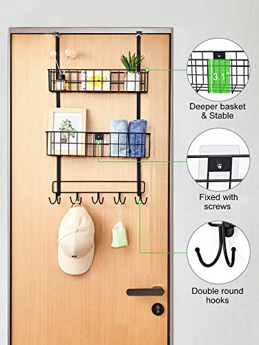 SMARTAKE Shower Caddy Over The Door, Bathroom Shelf with 10 Hooks, Fast-Draining Over Door Bathroom Organizer, Hanging Storage Rustproof for Dorm, Toilet, Bath and Kitchen (Black)