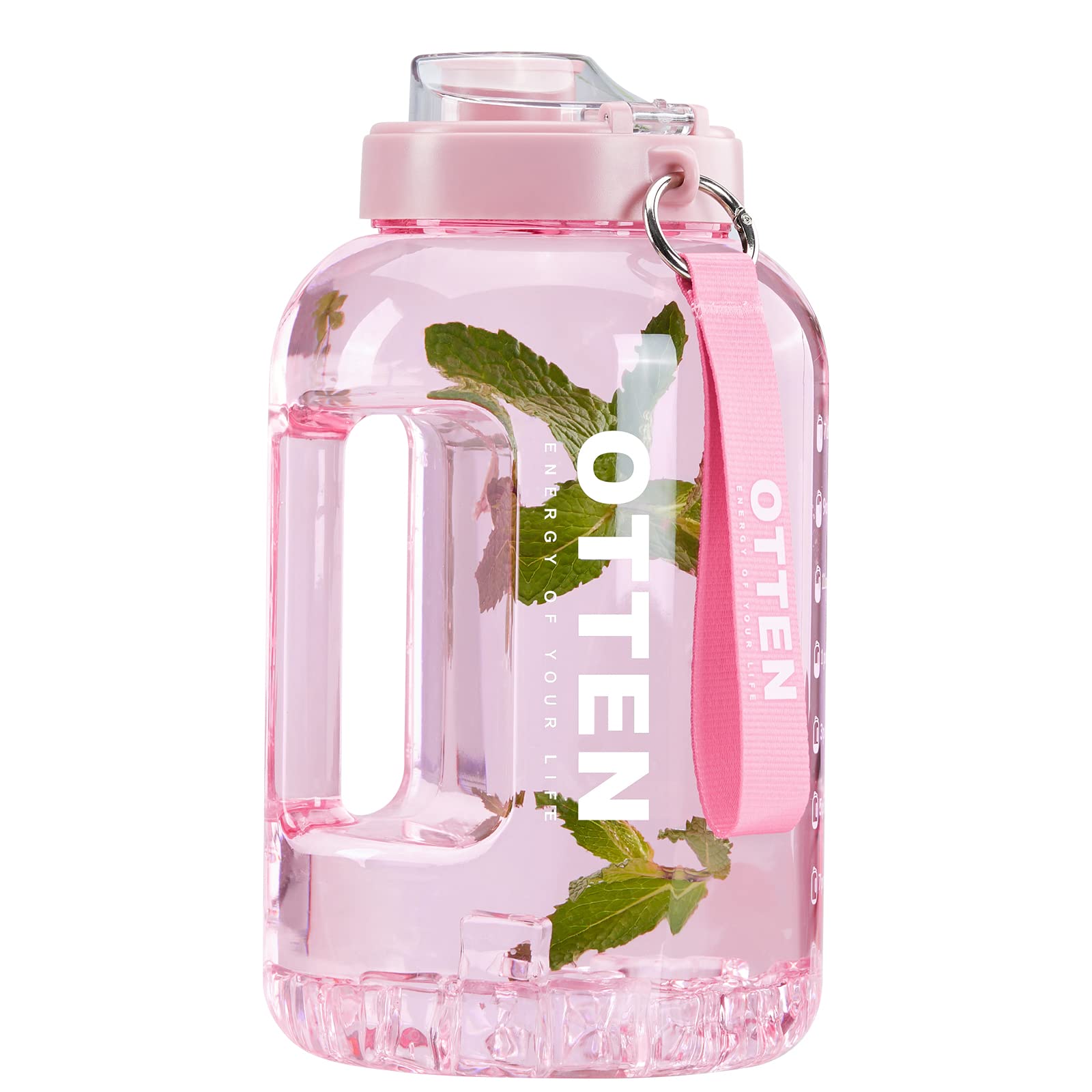 OTTEN Gallon Water Bottle with Time Marker - Water Bottles with Bottle Brush, Reusable Tritan Gym Water Bottle with Handle, BPA Free Leak Proof Water Jug (Pink, 128 Ounces)