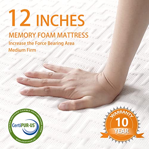 12 inch Queen Size Memory Foam Mattress ,Bed Mattress in a Box,Medium Firm ,5 Layer All Foam System Supportive & Pressure Relief -365 Nights Trail