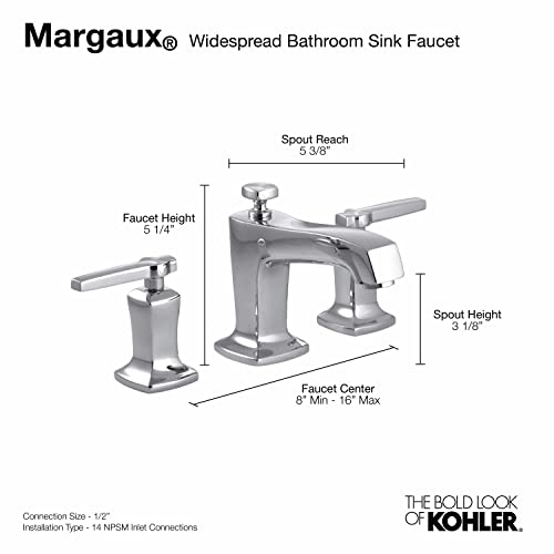KOHLER 16232-3-CP Margaux 1.2 gpm Bathroom Sink Faucet with Cross Handles, Widespread, Polished Chrome