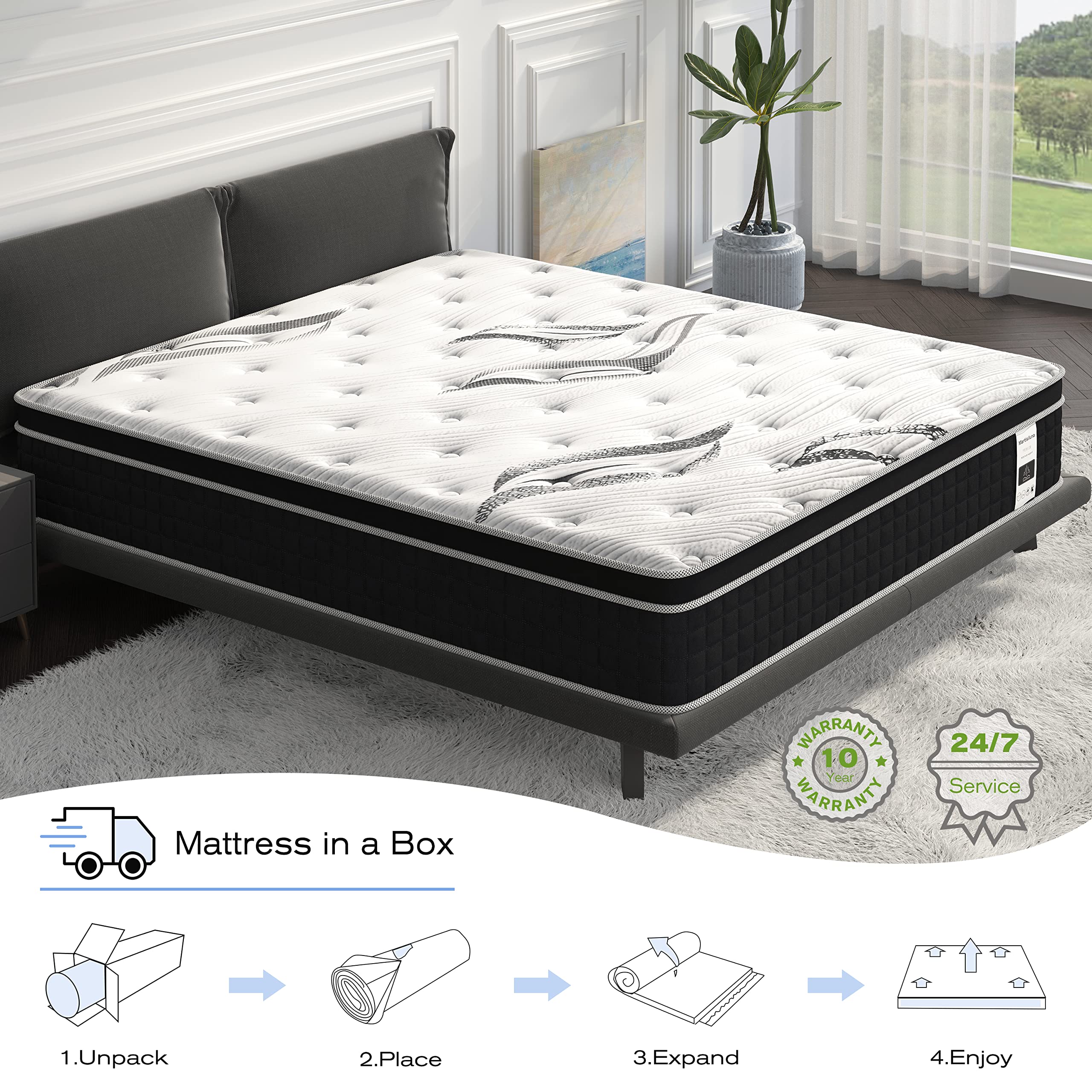 Martisiluna YM-QU 10.5 Inch Hybrid Gel Memory Foam Mattress in a Box with Individually Wrapped Coil Innerspring and Enhanced Edge Support, Twin