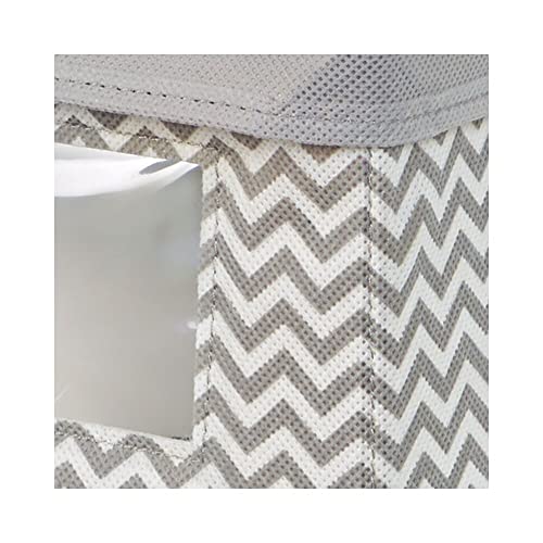 mDesign Medium Fabric Stackable Closet Storage Organizer Box, Front Window/Lid - Bedroom, Office, Mudroom Organization, Hold Clothes, Blankets, Linens, Spira Collection, 4 Pack, Taupe/Natural Chevron