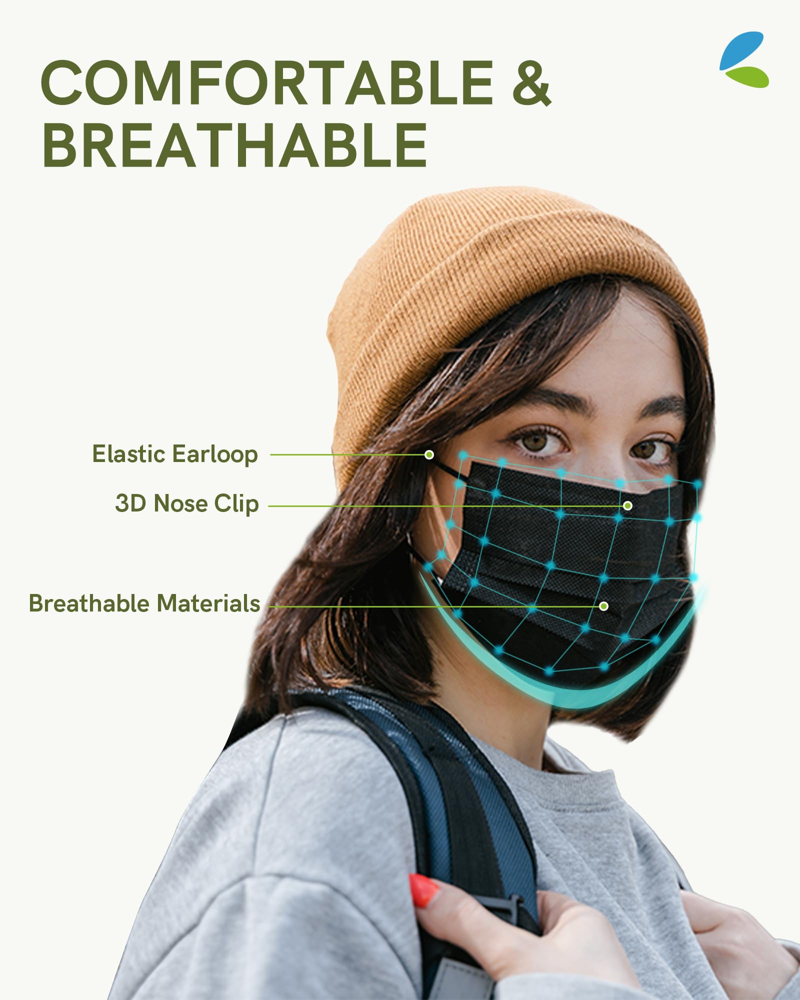 FriCARE Face Masks Disposable for Adults, 4 Ply ASTM Level 3, FSA HSA Eligible, Allergy Protection, Individually Wrapped, 50 Pack, Classic Solid Black
