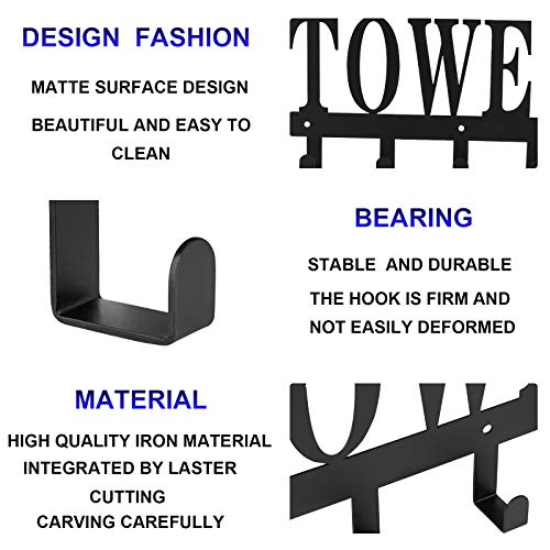 Towel Holder 5 Hooks for Bathroom, Towel Racks, Towel Hooks for Bathroom, Bedroom, Kitchen, Pool, Beach Towels, Bathrobe, Clothing, Metal Sandblasted Wall Mount Rustproof and Waterproof (Black01)
