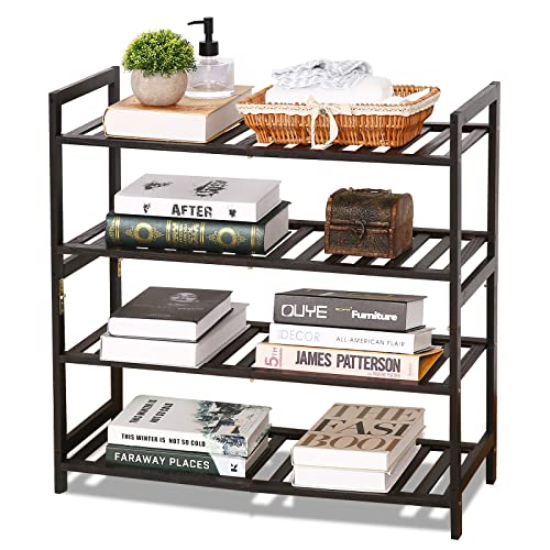 HIPTIS Shoe Rack, 4-Tier Wood Shoe Shelf , Stackable Foldable Freestanding Storage Organizer Shoe Stand for Entryway, Hallway,Bedroom and Closet,27 x 11 x 27 inch