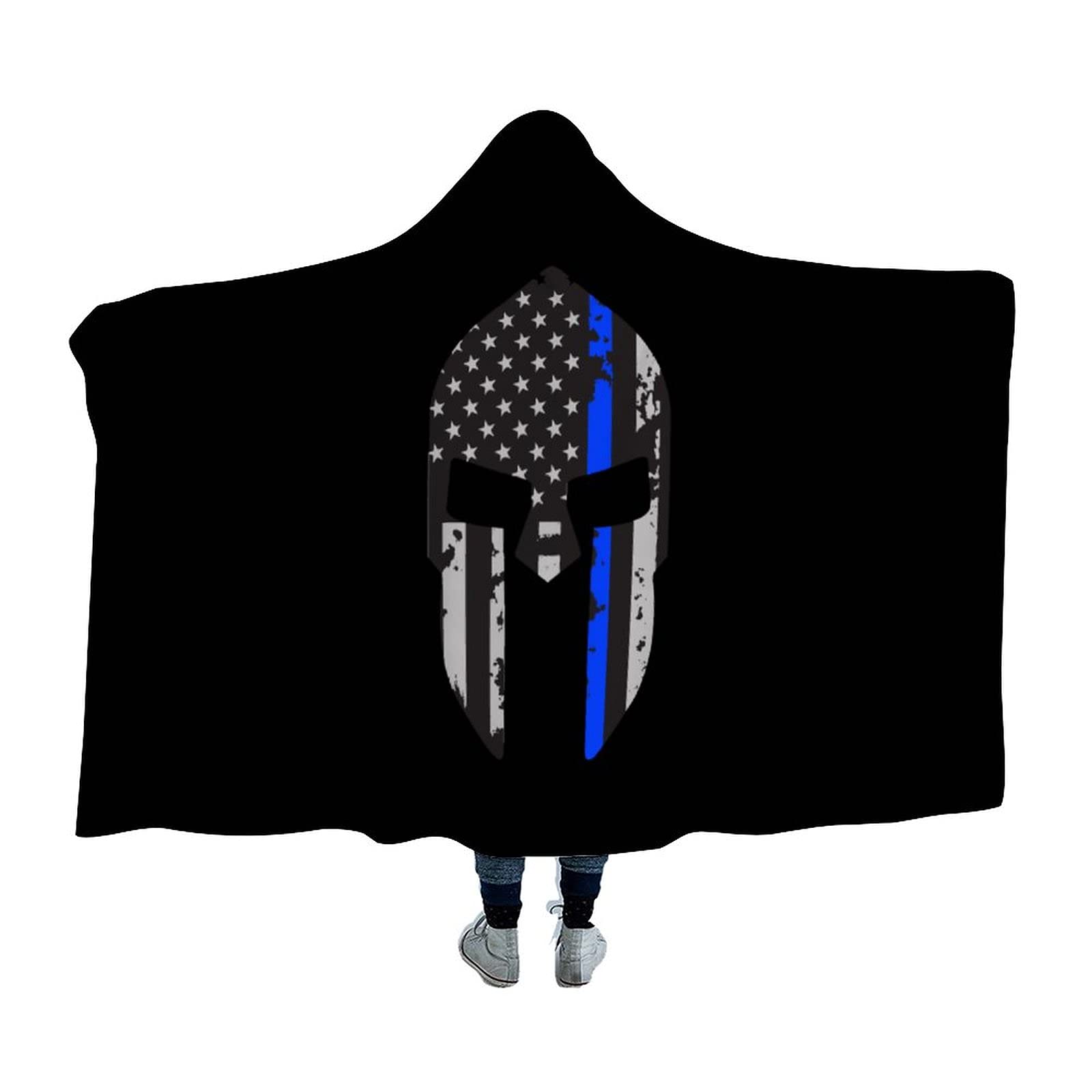 Police Thin Line Flag Spartan Wearable Hooded Blanket Soft Cloak for Watch Tv Sofa Bed Napping 60"x80"