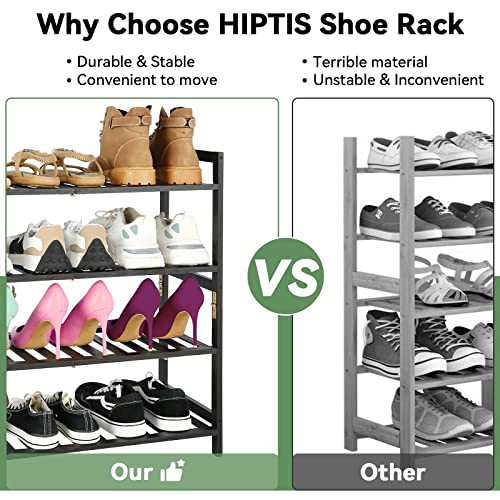 HIPTIS Shoe Rack, 4-Tier Wood Shoe Shelf , Stackable Foldable Freestanding Storage Organizer Shoe Stand for Entryway, Hallway,Bedroom and Closet,27 x 11 x 27 inch