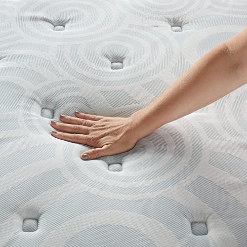 Serta Perfect Sleeper 11 Inch Queen Gel Memory Foam Hybrid Mattress, Medium, USA Built, 100-Night Trial, CertiPUR-US Certified - Tranquil Wave, White and Light Blue