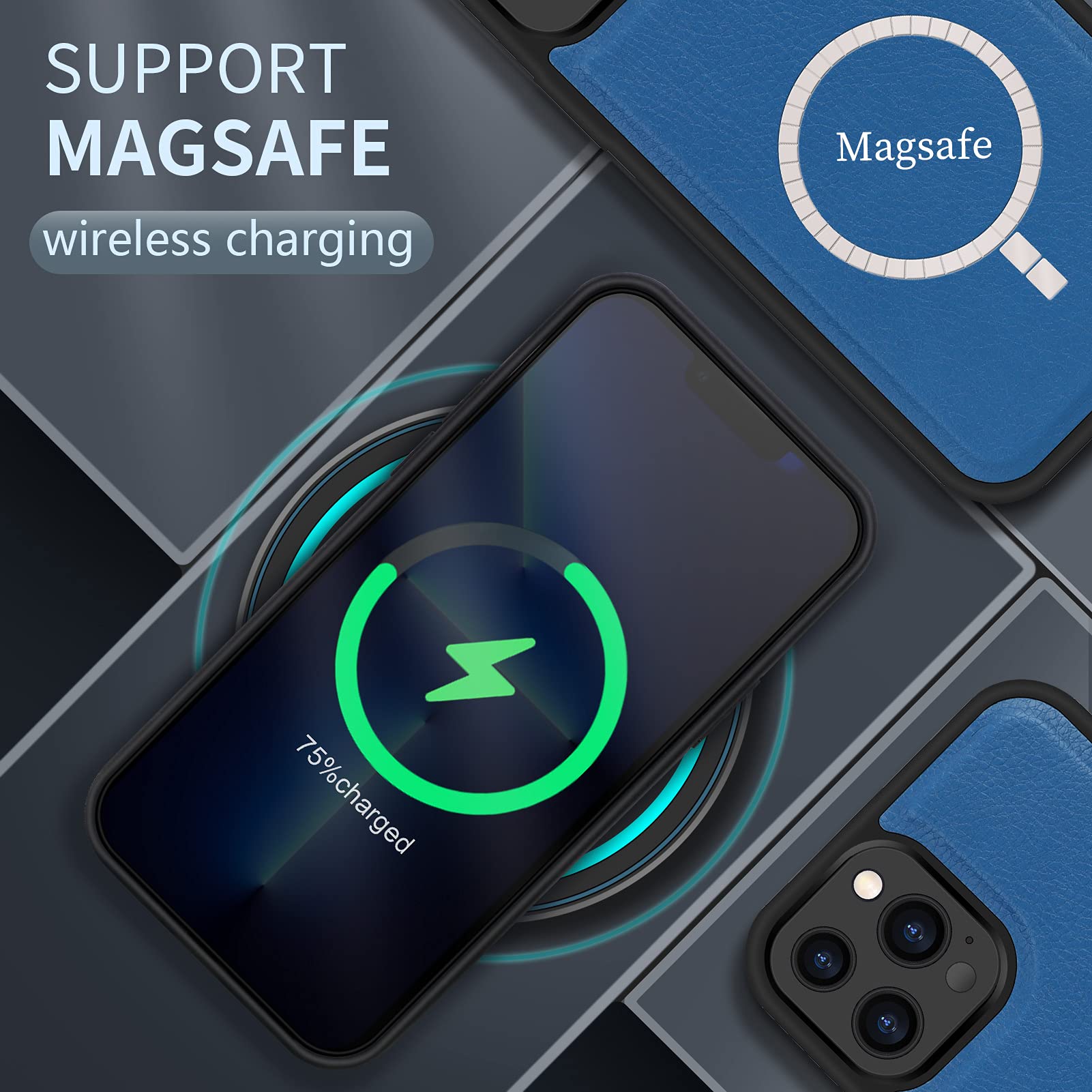 Skycase Case Designed for iPhone 13 Pro Max 5G 6.7’’, Support [Magsafe Charge][2 in 1] Magnetic Detachable Flip Folio Wallet Case with Card Slots for iPhone 13 Pro Max 2021,Navy