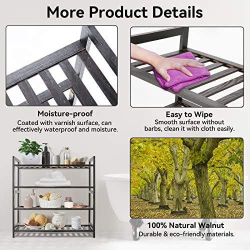 HIPTIS Shoe Rack, 4-Tier Wood Shoe Shelf , Stackable Foldable Freestanding Storage Organizer Shoe Stand for Entryway, Hallway,Bedroom and Closet,27 x 11 x 27 inch