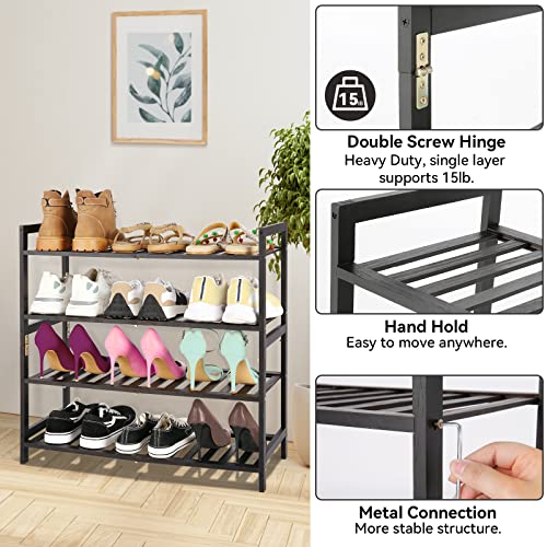 HIPTIS Shoe Rack, 4-Tier Wood Shoe Shelf , Stackable Foldable Freestanding Storage Organizer Shoe Stand for Entryway, Hallway,Bedroom and Closet,27 x 11 x 27 inch