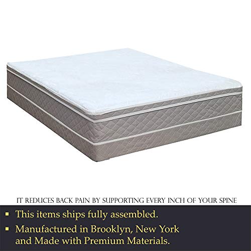 Mattress Comfort Medium Plush Eurotop Pillowtop Innerspring Mattress and 4" Low Profile Wood Boxspring/Foundation Set, with Frame, Queen Size