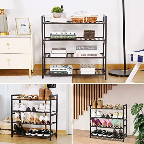 HIPTIS Shoe Rack, 4-Tier Wood Shoe Shelf , Stackable Foldable Freestanding Storage Organizer Shoe Stand for Entryway, Hallway,Bedroom and Closet,27 x 11 x 27 inch