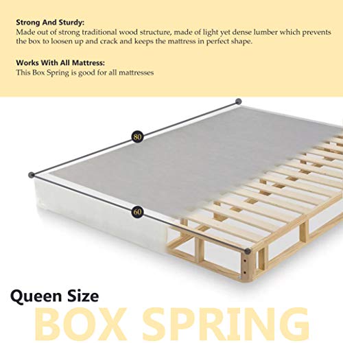 Mattress Comfort Medium Plush Eurotop Pillowtop Innerspring Mattress and 4" Low Profile Wood Boxspring/Foundation Set, with Frame, Queen Size