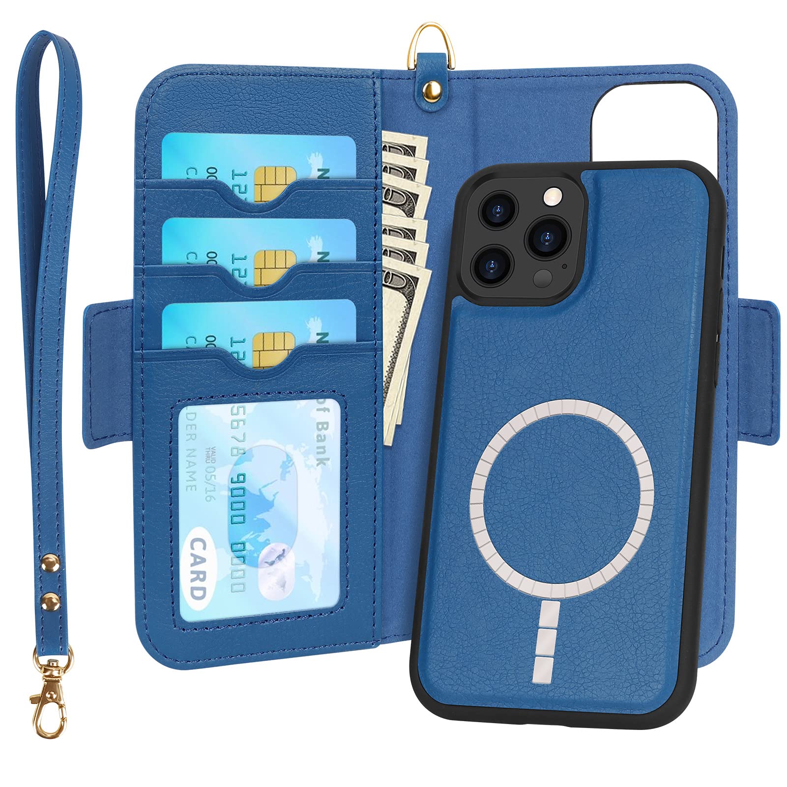 Skycase Case Designed for iPhone 13 Pro Max 5G 6.7’’, Support [Magsafe Charge][2 in 1] Magnetic Detachable Flip Folio Wallet Case with Card Slots for iPhone 13 Pro Max 2021,Navy