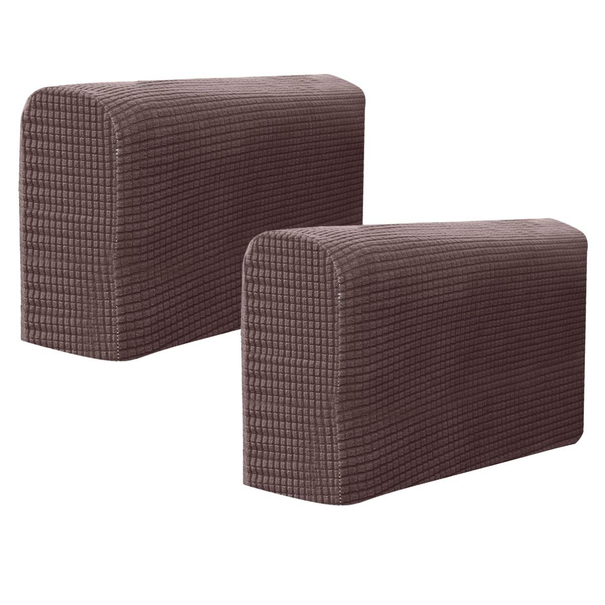 VOSAREA Arm Covers for Sofa 2pcs Chair Arm Protectors Sofa Armrest Cover Universal Sofa Armchair Slipcovers Recliner Chair Arm Cover for Home Office (Dark Coffee) Couch Armrest Covers