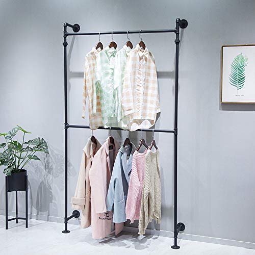 Industrial Pipe Clothes Rack, Wall Mounted Black Iron Garment Bar, Multi-Purpose Hanging Rod for Closet Storage (Black)