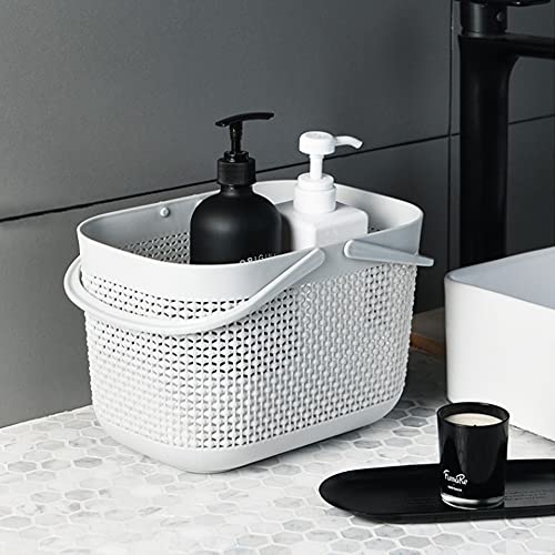 Plastic Organizer Storage Baskets with Handle, Plastic Shower Caddy for Bathroom, Dorm, Bedroom and Kitchen, Free Two Bottles of Shower