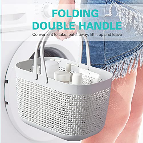 Plastic Organizer Storage Baskets with Handle, Plastic Shower Caddy for Bathroom, Dorm, Bedroom and Kitchen, Free Two Bottles of Shower