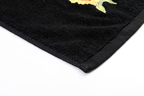 Quera 2 Pack Black Sunflower Hand Towels 100 Percent Cotton Embroidered Premium Luxury Decor Bathroom Decorative Dish Set for Drying, Cleaning, Cooking, 13.7'' x 28.7''Yellow