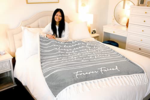 Pavilion - Forever Friend 50" x 60" Luxury Sherpa Tassel Raised Text Throw Blanket Bestie Best Friend Encouragement Housewarming Gift - Threaded Together