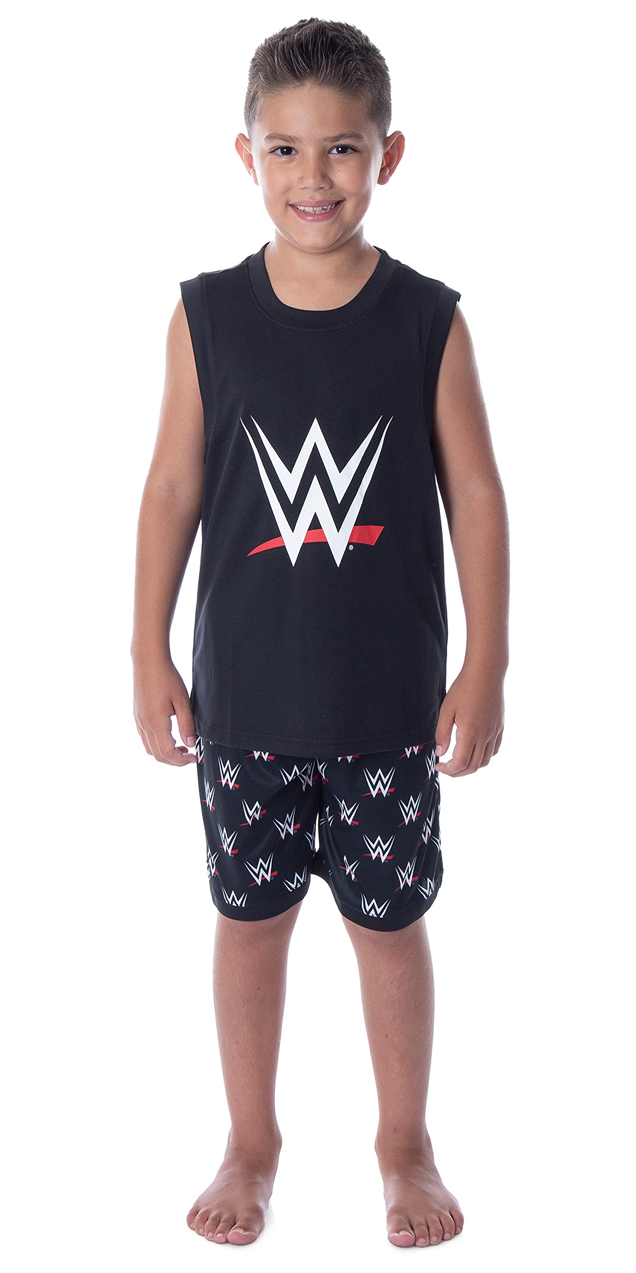 INTIMO WWE Boys' World Wrestling Entertainment Logo Tank Short Pajama Set (10/12) Black