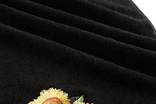 Quera 2 Pack Black Sunflower Hand Towels 100 Percent Cotton Embroidered Premium Luxury Decor Bathroom Decorative Dish Set for Drying, Cleaning, Cooking, 13.7'' x 28.7''Yellow