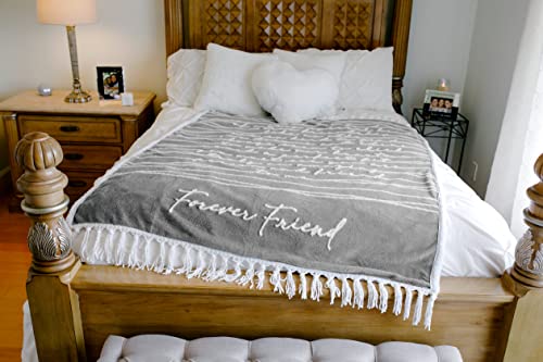 Pavilion - Forever Friend 50" x 60" Luxury Sherpa Tassel Raised Text Throw Blanket Bestie Best Friend Encouragement Housewarming Gift - Threaded Together