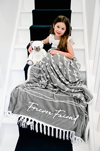 Pavilion - Forever Friend 50" x 60" Luxury Sherpa Tassel Raised Text Throw Blanket Bestie Best Friend Encouragement Housewarming Gift - Threaded Together