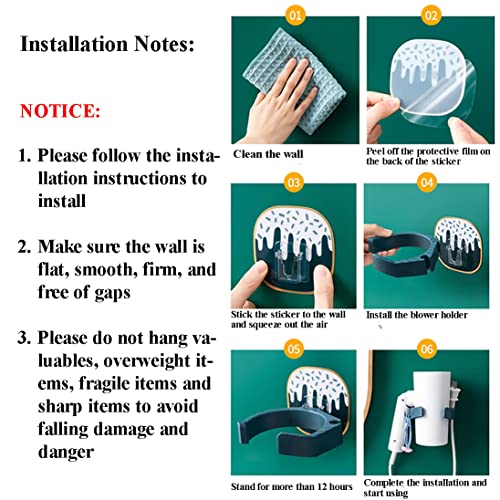 CARURLIFF Hair Dryer Holder Wall Mounted Blower Holder Bathroom Organizer Hair Dryer Wall Mount Holder Arm (Blue)