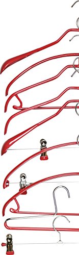 Mawa by Reston Lloyd Non-Slip Space-Saving Clothes Hanger for Pants & Skirts with Two Clips, Style K/40D, Set of 10, 15 3/4"L, Red