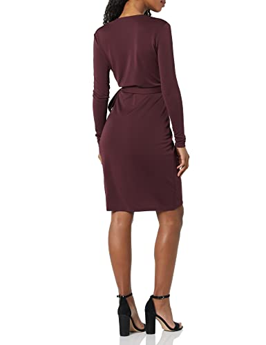 Amazon Essentials Women's Long Sleeve Classic Wrap Dress (Available in Plus Size), Burgundy, Small