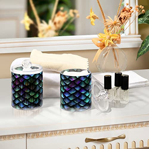 Kigai Dragon Scales Qtip Holder - 14OZ Clear Plastic Apothecary Jars Bathroom Canister Dispenser Organizer Vanity Storage Jar with Lid for Cotton Ball, Cotton Swab, Floss (2PACK)