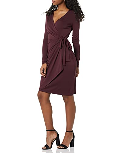Amazon Essentials Women's Long Sleeve Classic Wrap Dress (Available in Plus Size), Burgundy, Small