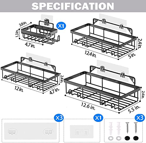 APPBYER Adhesive Shower Caddy Shelf with 14 Hooks Organizer Rack(3 Pack) & 1 Soap Dish,Bathroom Shower Shelves Wall Mounted Shower Rack Bathroom Organizer - No Drilling for Home Inside