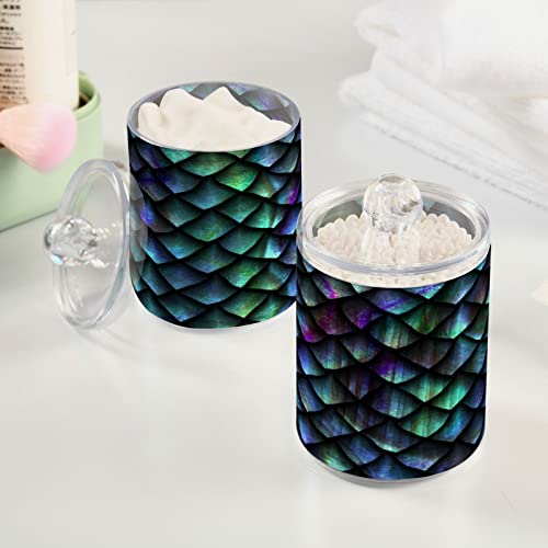 Kigai Dragon Scales Qtip Holder - 14OZ Clear Plastic Apothecary Jars Bathroom Canister Dispenser Organizer Vanity Storage Jar with Lid for Cotton Ball, Cotton Swab, Floss (2PACK)