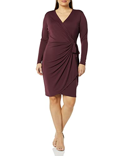 Amazon Essentials Women's Long Sleeve Classic Wrap Dress (Available in Plus Size), Burgundy, Small