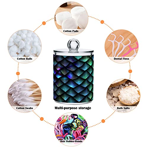 Kigai Dragon Scales Qtip Holder - 14OZ Clear Plastic Apothecary Jars Bathroom Canister Dispenser Organizer Vanity Storage Jar with Lid for Cotton Ball, Cotton Swab, Floss (2PACK)