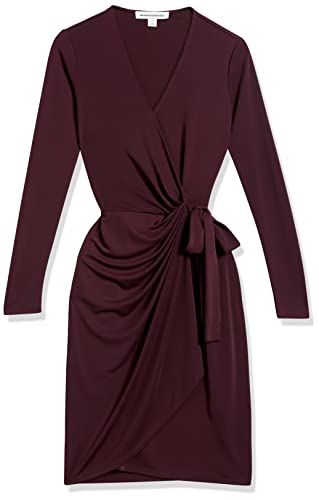 Amazon Essentials Women's Long Sleeve Classic Wrap Dress (Available in Plus Size), Burgundy, Small