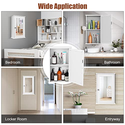 RELAX4LIFE Wall Mounted Bathroom Cabinet, 2-in-1 Mirror Medicine Cabinet w/ 3 Heights Adjustable Shelf & Single Mirror Door Storage Cabinet Over-The-Toilet Storage Organizer (White)