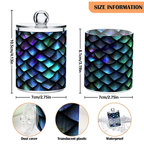 Kigai Dragon Scales Qtip Holder - 14OZ Clear Plastic Apothecary Jars Bathroom Canister Dispenser Organizer Vanity Storage Jar with Lid for Cotton Ball, Cotton Swab, Floss (2PACK)