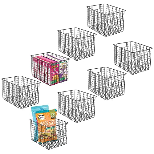 mDesign Metal Wire Food Storage Basket Organizer with Handles for Organizing Kitchen Cabinets, Pantry Shelf, Bathroom, Laundry Room, Closets, Garage - Concerto Collection - 8 Pack - Graphite Gray