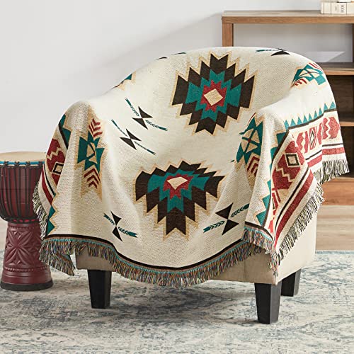 Touchat Native American Blanket Western Decor Boho Throw Blanket for Sofa, Mexican Decorative Farmhouse Blanket, Southwest Decor Woven Blanket, Aztec Throw Blankets with Tassel(Beige,50Ć60 inch)